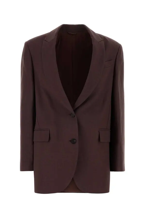 Brunello Cucinelli Branded Viscose-linen Blazer With Silk-blend Lining