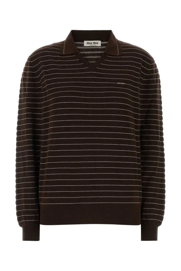 Miu Miu Striped Cotton Knit Polo Shirt - Stripped