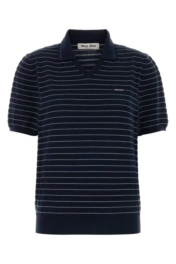 Miu Miu Striped Embroidered Cotton Polo Shirt - Stripped