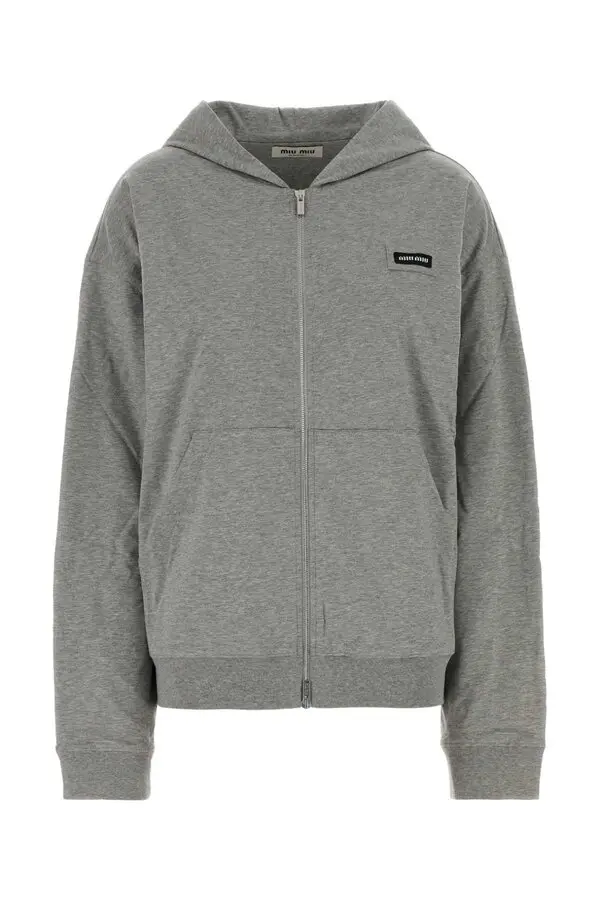 Miu Miu Cotton Zip-up Hoodie - Grey