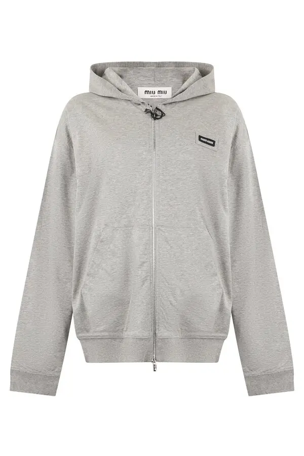 Miu Miu Cotton Zip-up Hoodie - Grey