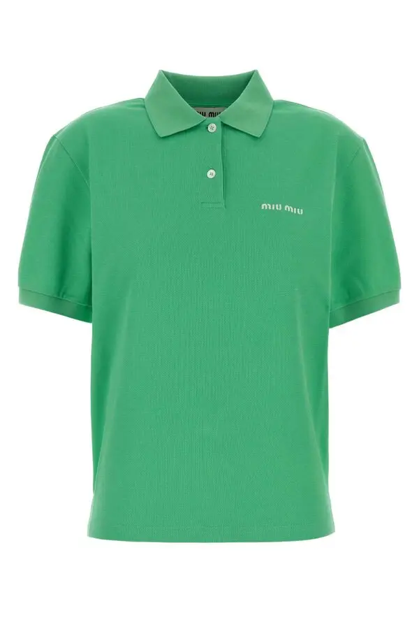 Miu Miu Piqué Polo Shirt In Cotton - Green