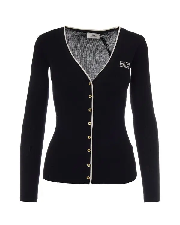 Elisabetta Franchi Fitted Ribbed V-neck Cardigan
