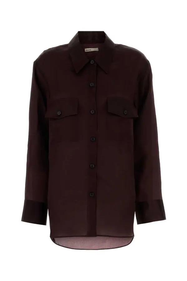 Khaite Matteo Silk Shirt With Classic Collar And Pocket Detail - Purple