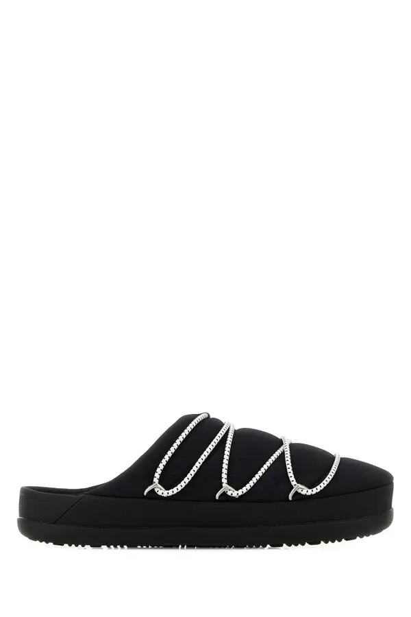 Moon Boot Fabric Slip-on Slippers With Drawstring Detailing - Black