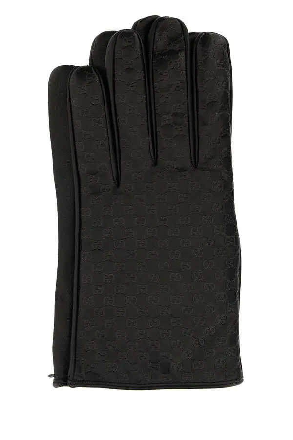 Gucci Nappa Leather Gloves With Embossed Monogram And Cashmere Interior - Brown