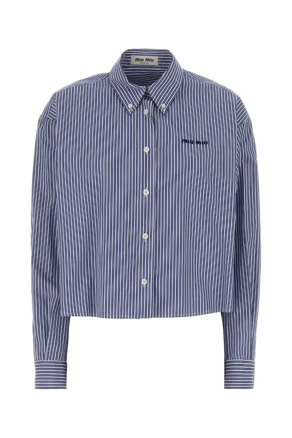 Miu Miu Embroidered Poplin Shirt With Striped Detail - Stripped