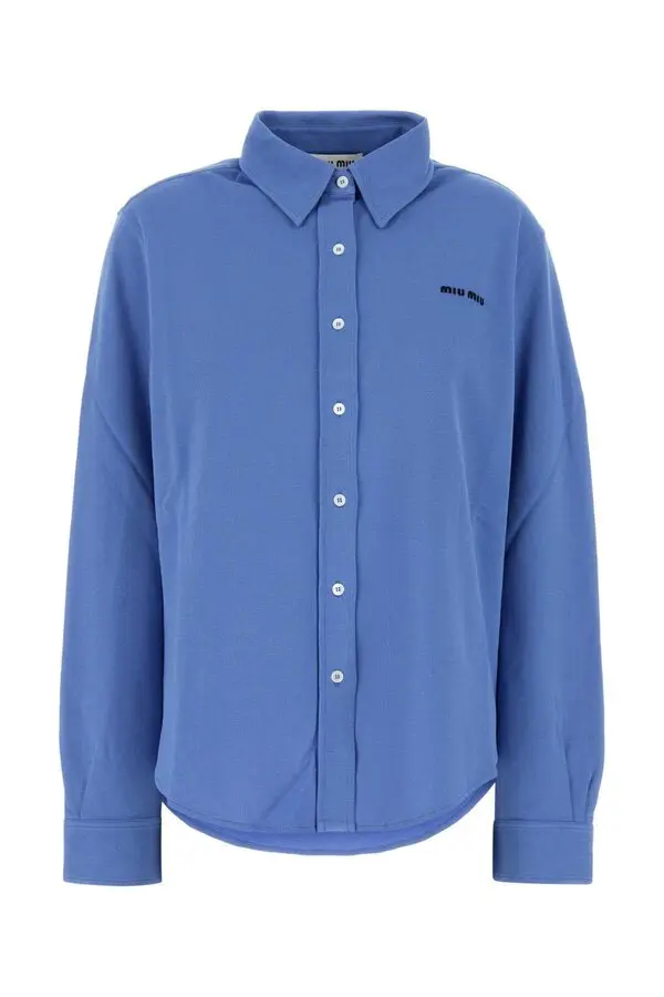 Miu Miu Cotton Pique Button-up Shirt - Light Blue