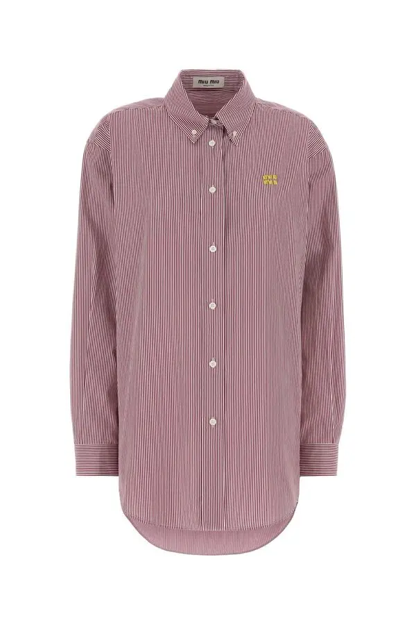 Miu Miu Embroidered Oversize Poplin Shirt - Stripped