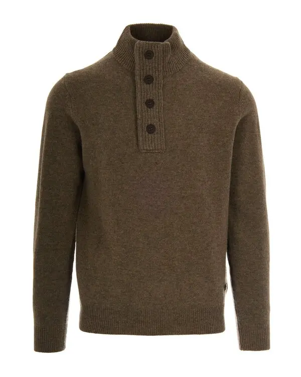 Barbour Wool Mock Neck Button Placket Sweater - Dark Stone