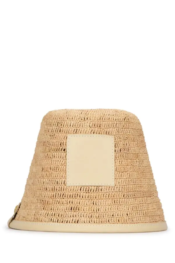 Jacquemus Raffia Bucket Hat With Leather Details - Ivory