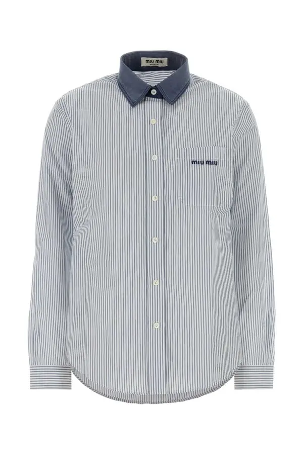 Miu Miu Striped Cotton Poplin Shirt With Embroidered Logo - Stripped