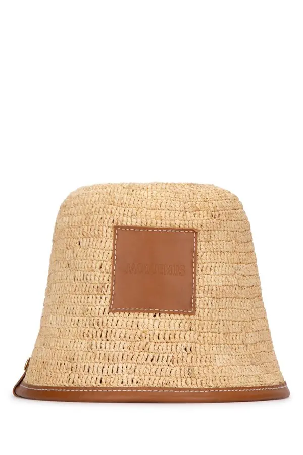 Jacquemus Soli Raffia Bucket Hat With Leather Trim - Lightbrown2