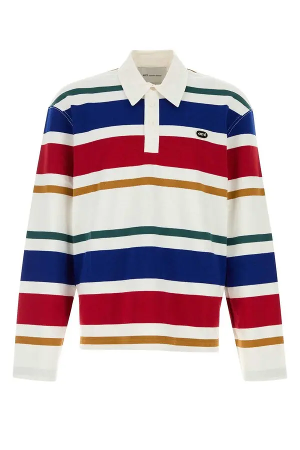 AMI Paris Embroidered Cotton Polo Shirt For