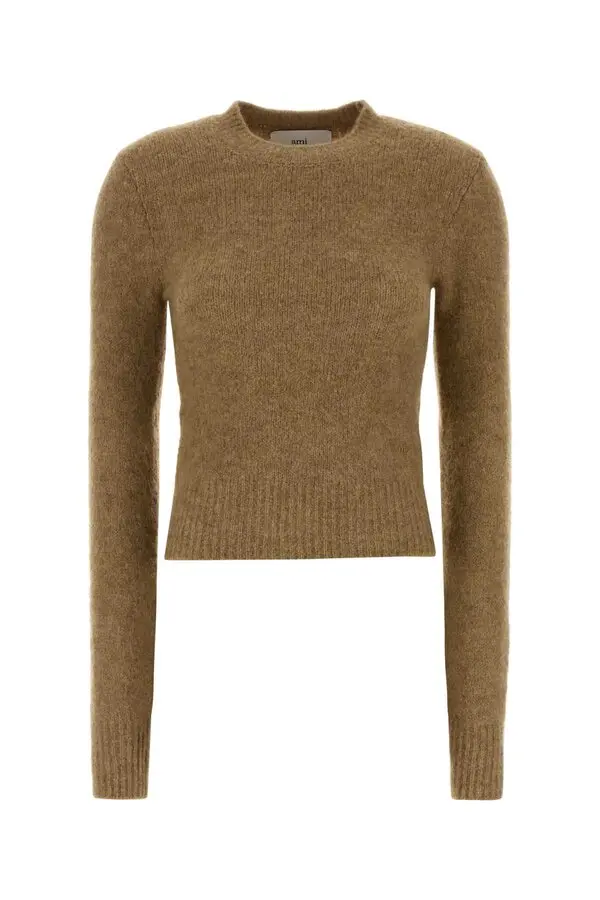 AMI Paris Stretch Alpaca Blend Crew Neck Sweater - Camel