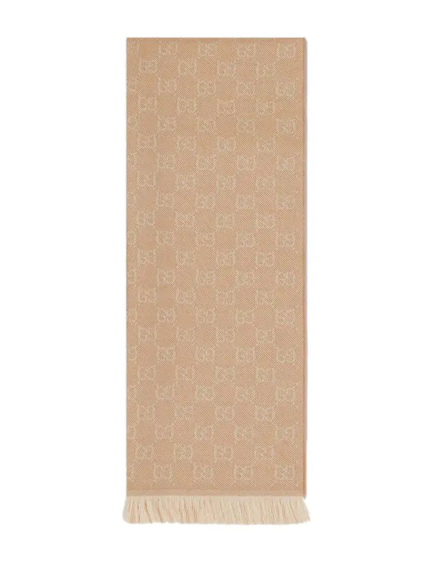 Gucci Gg Jacquard Wool Scarf With Fringed Trim