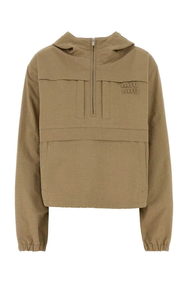 Miu Miu Embroidered Zip-up Hooded Jacket - Checked