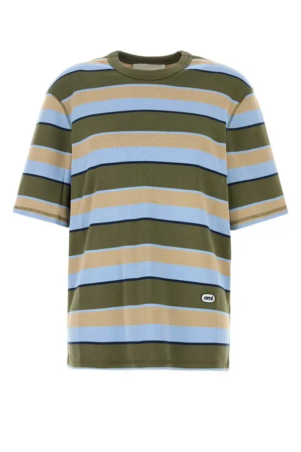 AMI Paris Embroidered Oversize Cotton T-shirt - Stripped