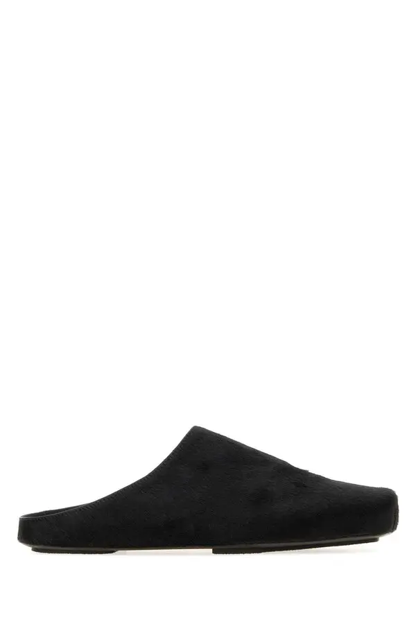 UMA WANG Leather Hair Slippers - Black