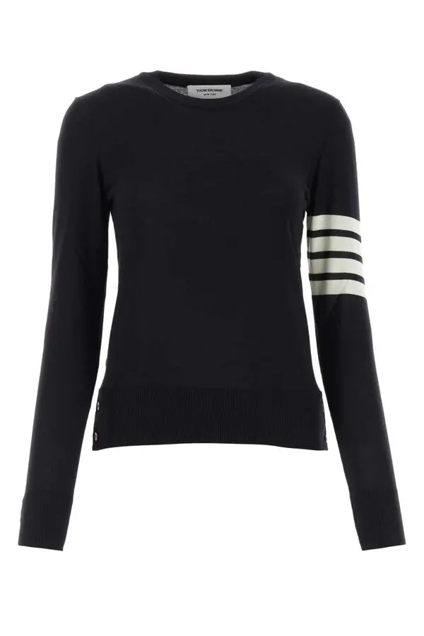 Thom Browne Merino Wool Sweater With Signature Stripes - Blue