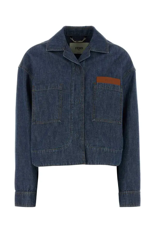 Fendi Denim Button-front Shirt With Classic Collar