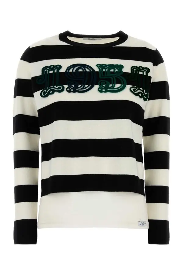 Max Mara Embroidered Virgin Wool Striped Sweater For - Stripped