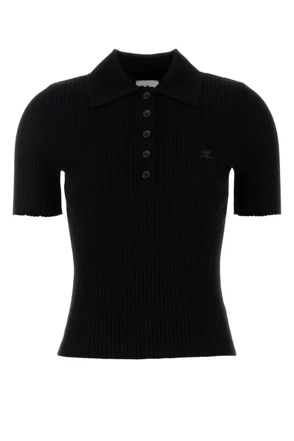 COURREGES Viscose-blend Polo Shirt - Black