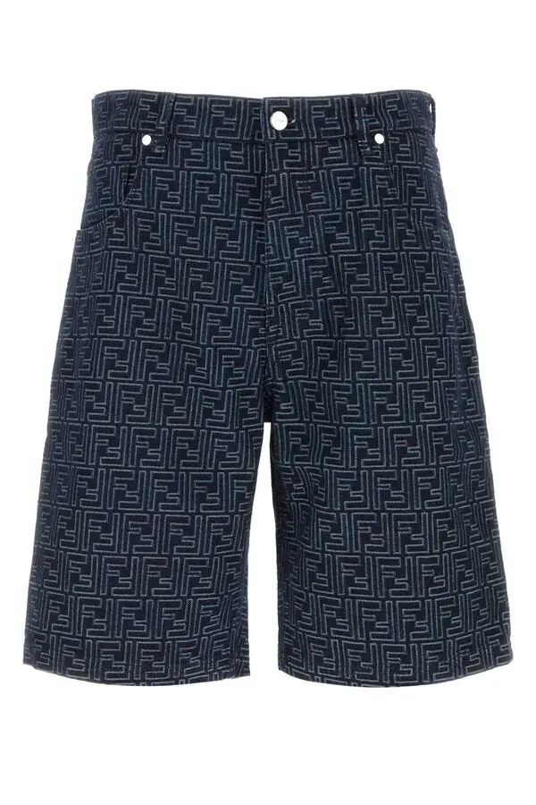 Fendi Embroidered Denim Bermuda Shorts