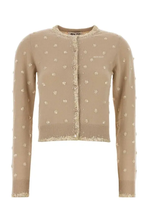Miu Miu Embellished Cashmere Cardigan - Pink