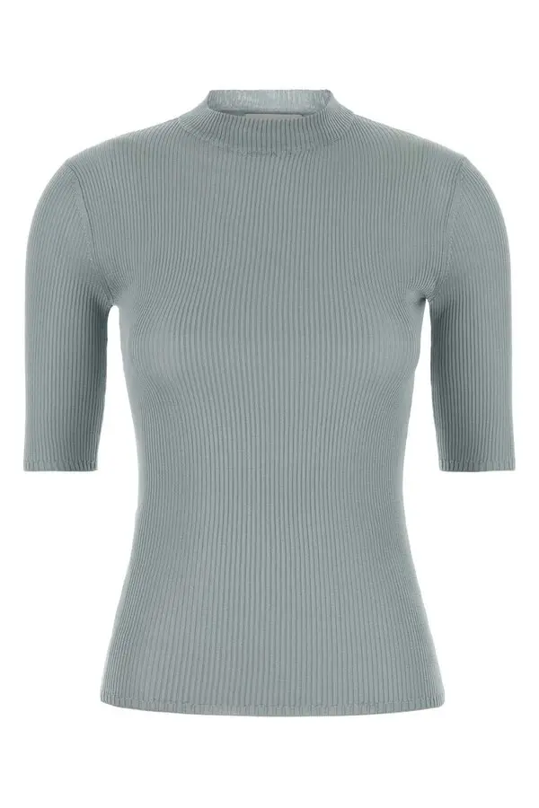 Miu Miu Ribbed Mock Neck Knit Top - Light Blue