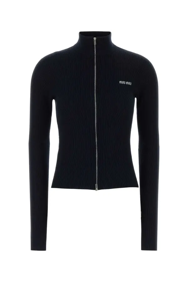Miu Miu Ribbed Knit Zip-up Cardigan