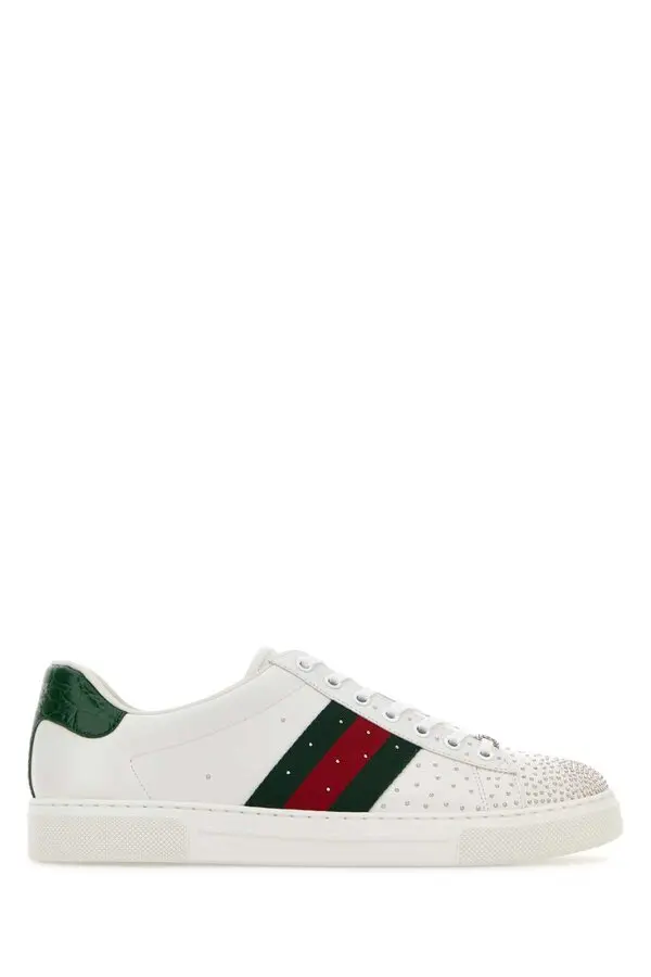 Gucci Ace Leather Sneakers With Stud Embellishments - White