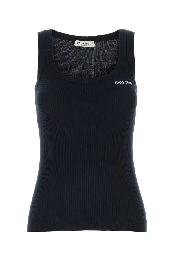 Miu Miu Ribbed Cotton Tank Top - Blue
