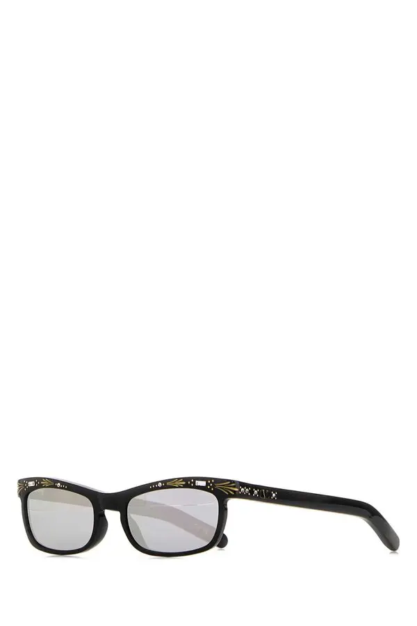 Valentino Garavani Acetate Rectangle Sunglasses With Gold Tone Accents - Black