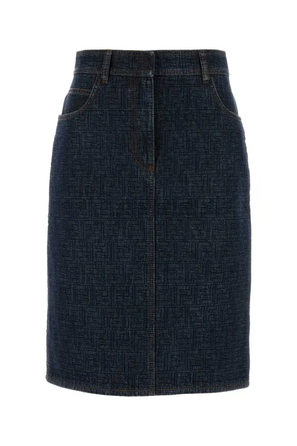 Fendi Denim Skirt With All-over Logo