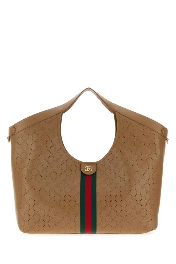 Gucci Large Leather Shopping Handbag With Golden Metal Hardware