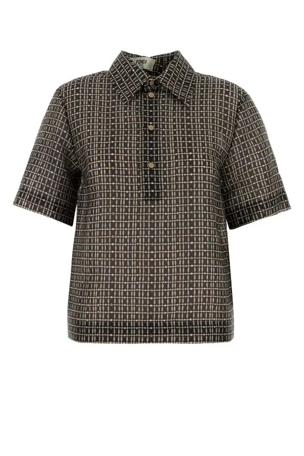 Fendi Printed Silk-blend Short-sleeve Polo Shirt - Checked
