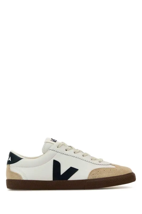 VEJA Volley Sneakers In Organic Traced Leather & Suede - Whitenauticobark