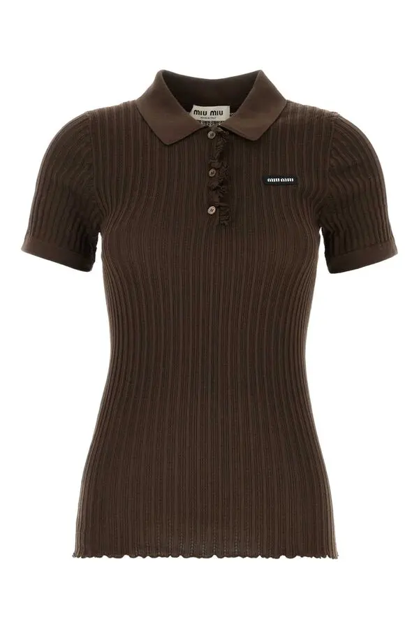 Miu Miu Chocolate Stretch Knit T-shirt Polo Shirt - Brown
