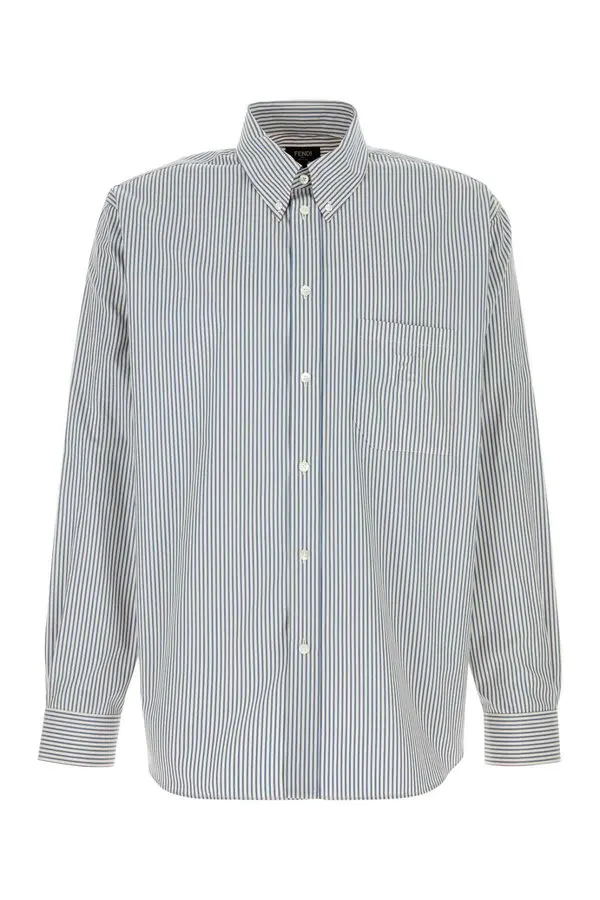 Fendi Embroidered Poplin Shirt With Striped Detail