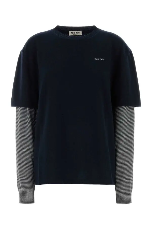 Miu Miu Layered Effect" Wool-blend Sweater With Cashmere And Silk - Blue