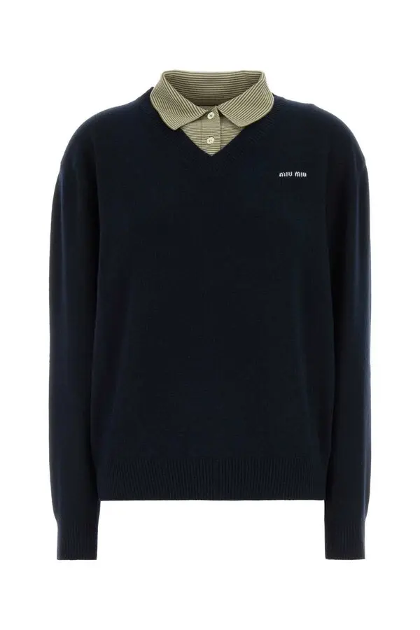 Miu Miu Wool-cashmere-silk Polo Shirt - Blue