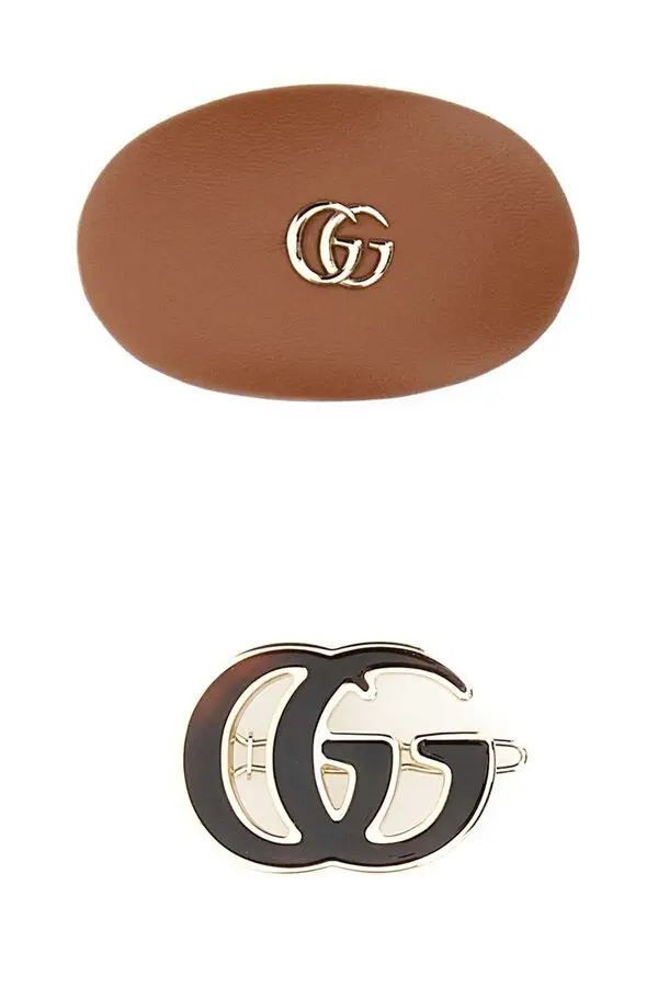 Gucci Leather And Metal Hair Clips Set - Multicoloured