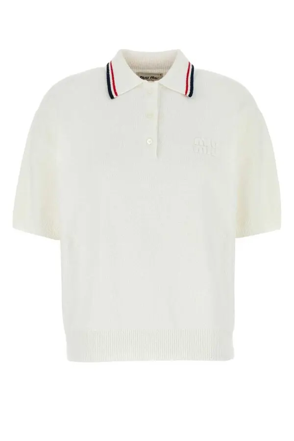 Miu Miu Miu Mini Stretch Terry Polo Shirt - White
