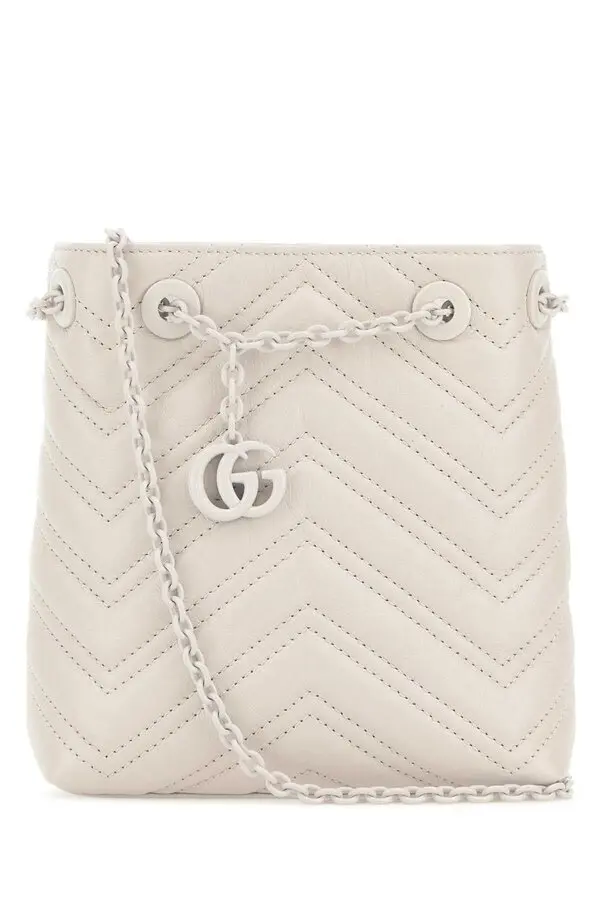 Gucci Micro Gg Marmont Nappa Leather Bucket Handbag - White