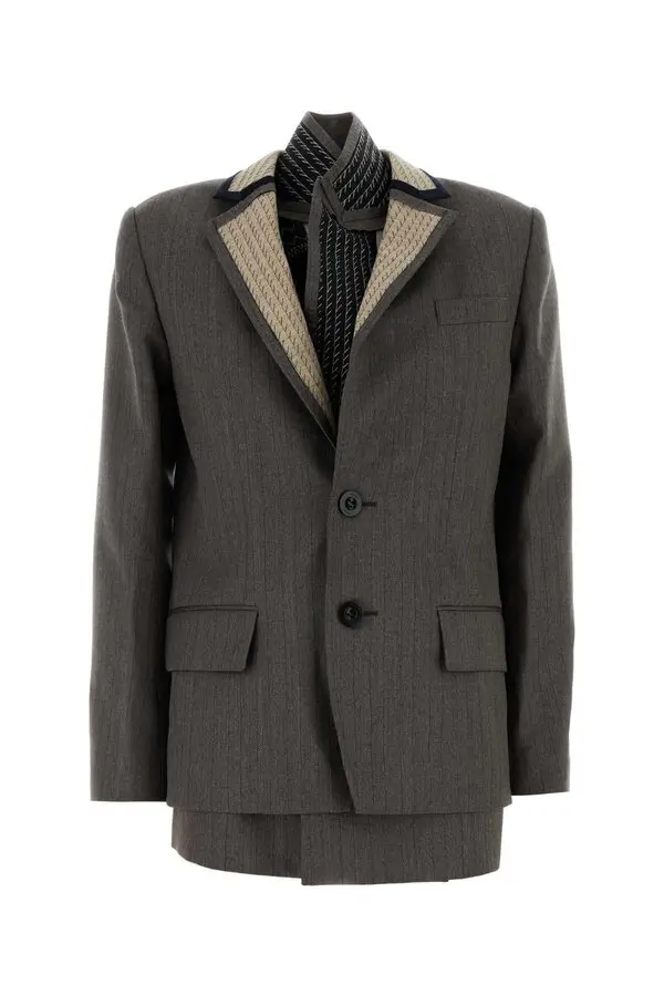 Sacai Embroidered Wool Blazer With Cupro Lining