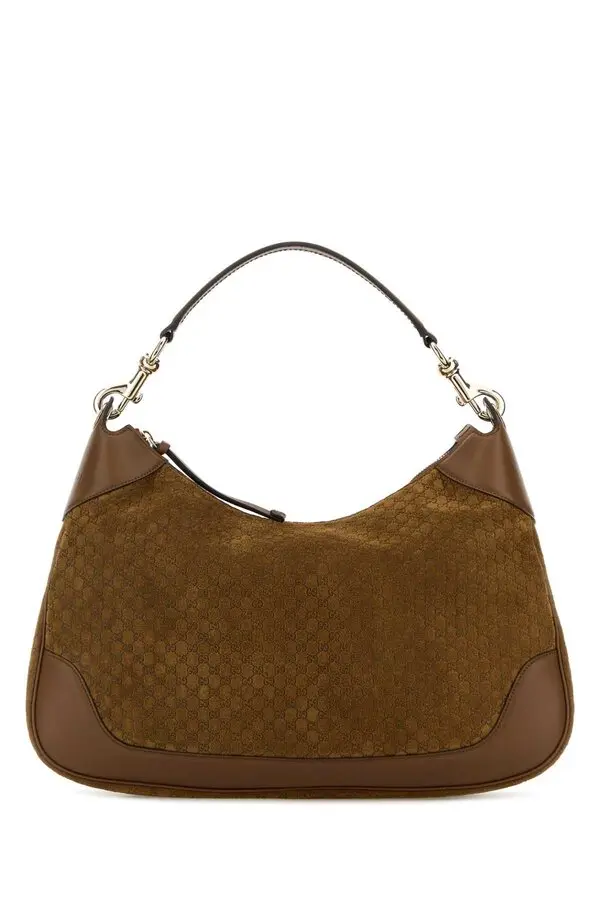 Gucci Medium Suede Shoulder Handbag With Gold-tone Hardware