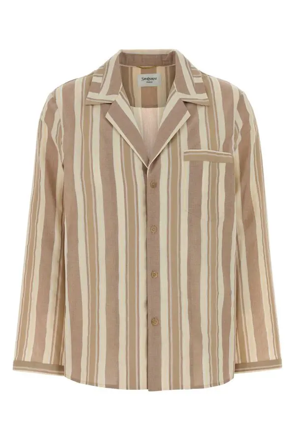 Saint Laurent Embroidered Striped Cotton Shirt