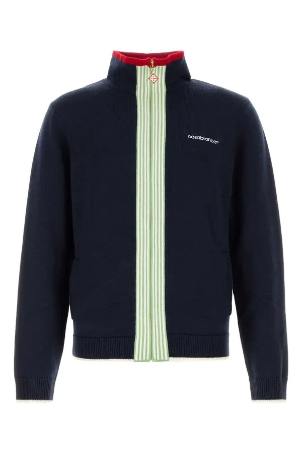 Casablanca Merino Wool Zip-up Cardigan With Striped Detail