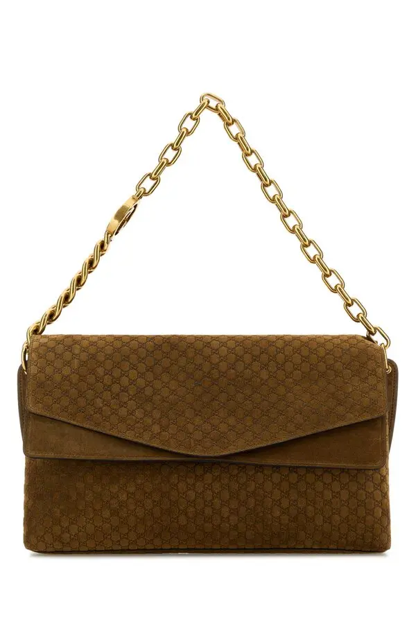 Gucci Suede Large Shoulder Crossbody Handbag - Camel